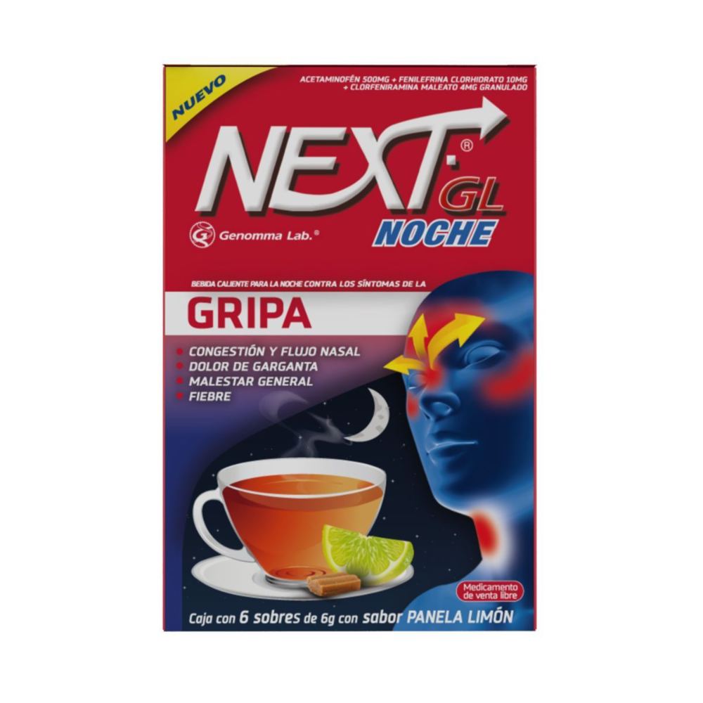 NEXT GL GRIPA NOCHE PANELA-LIMON CAJA X 6 SOBRES - Olímpica