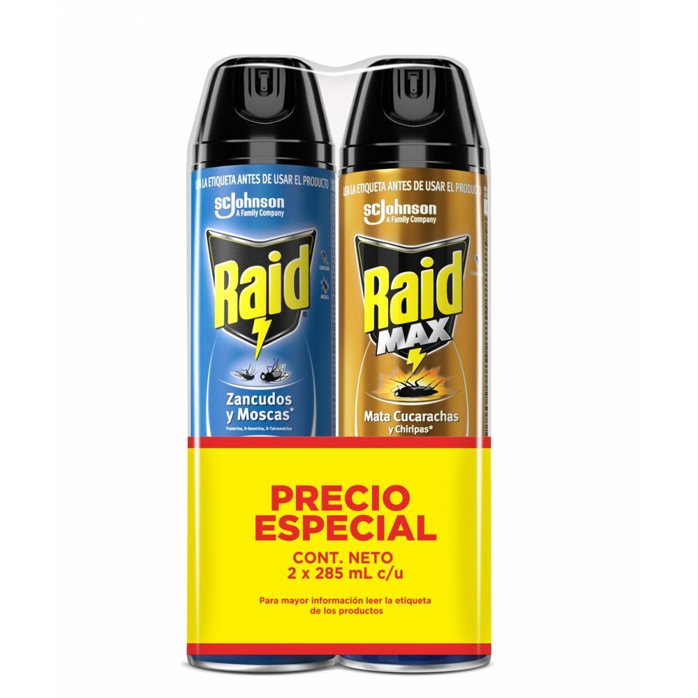 Insecticida Raid Aerosol Mata Moscas, Mosquitos y Cucarachas 2 pack ...