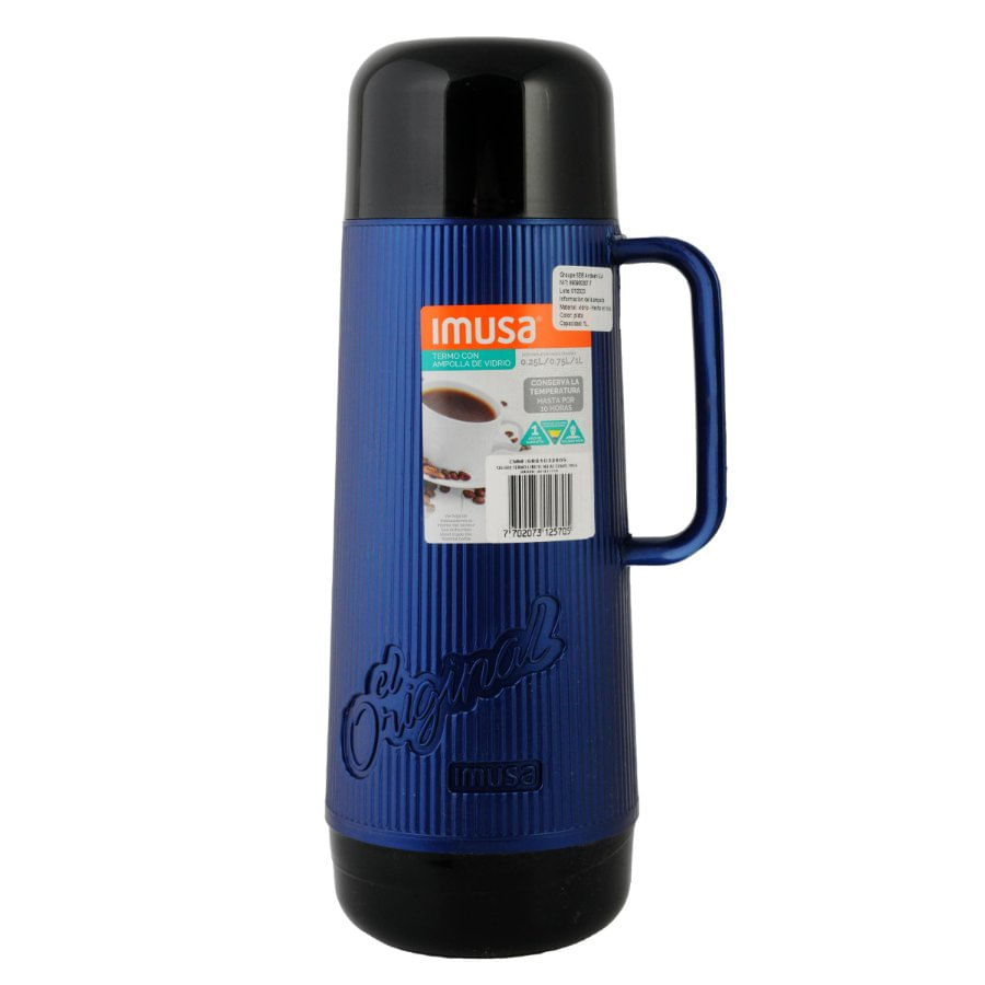 TERMO LISO IMUSA 1 L NEGRO/AZUL ENERGY - Olímpica