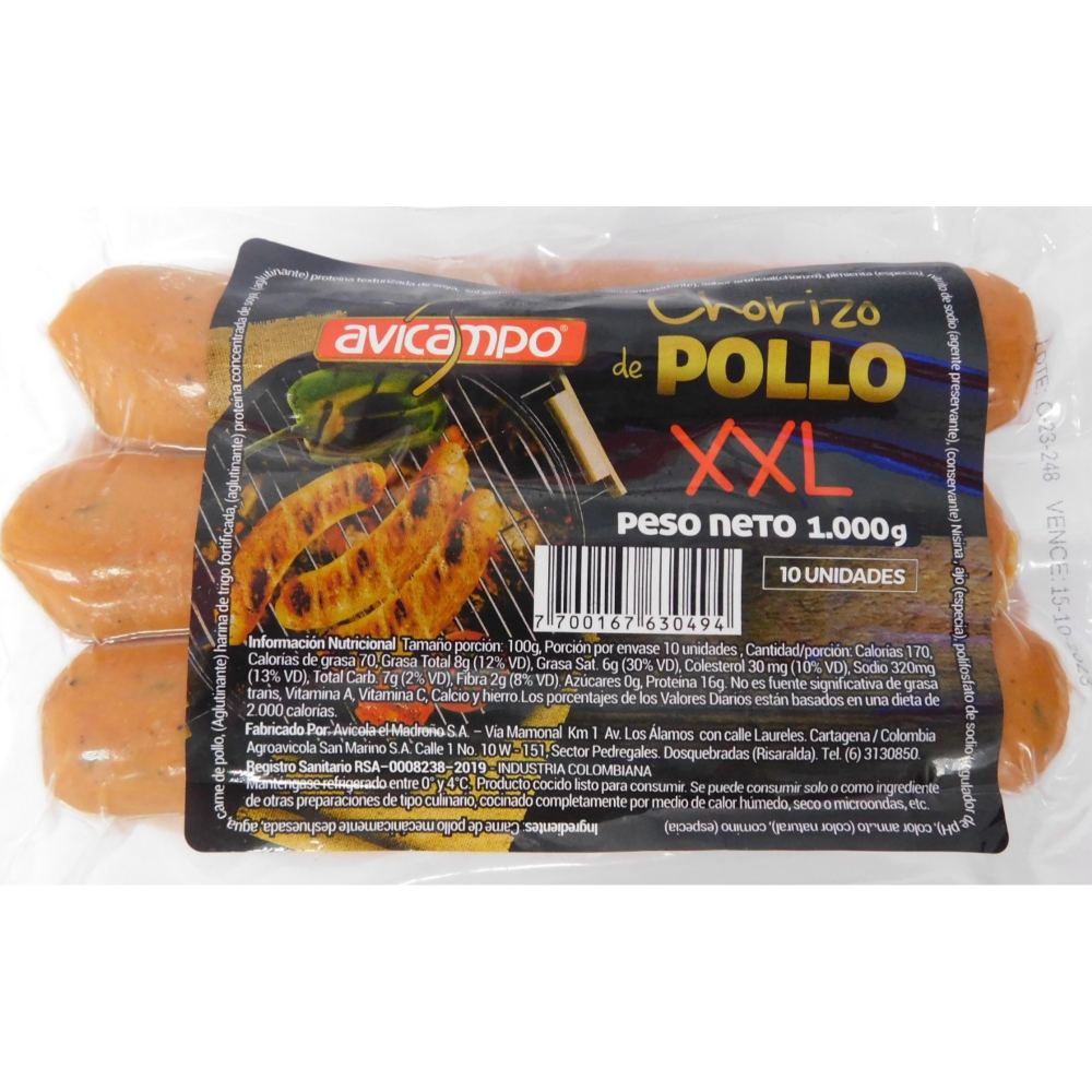 CHORIZO POLLO AVICAMPO 1000g - Olímpica