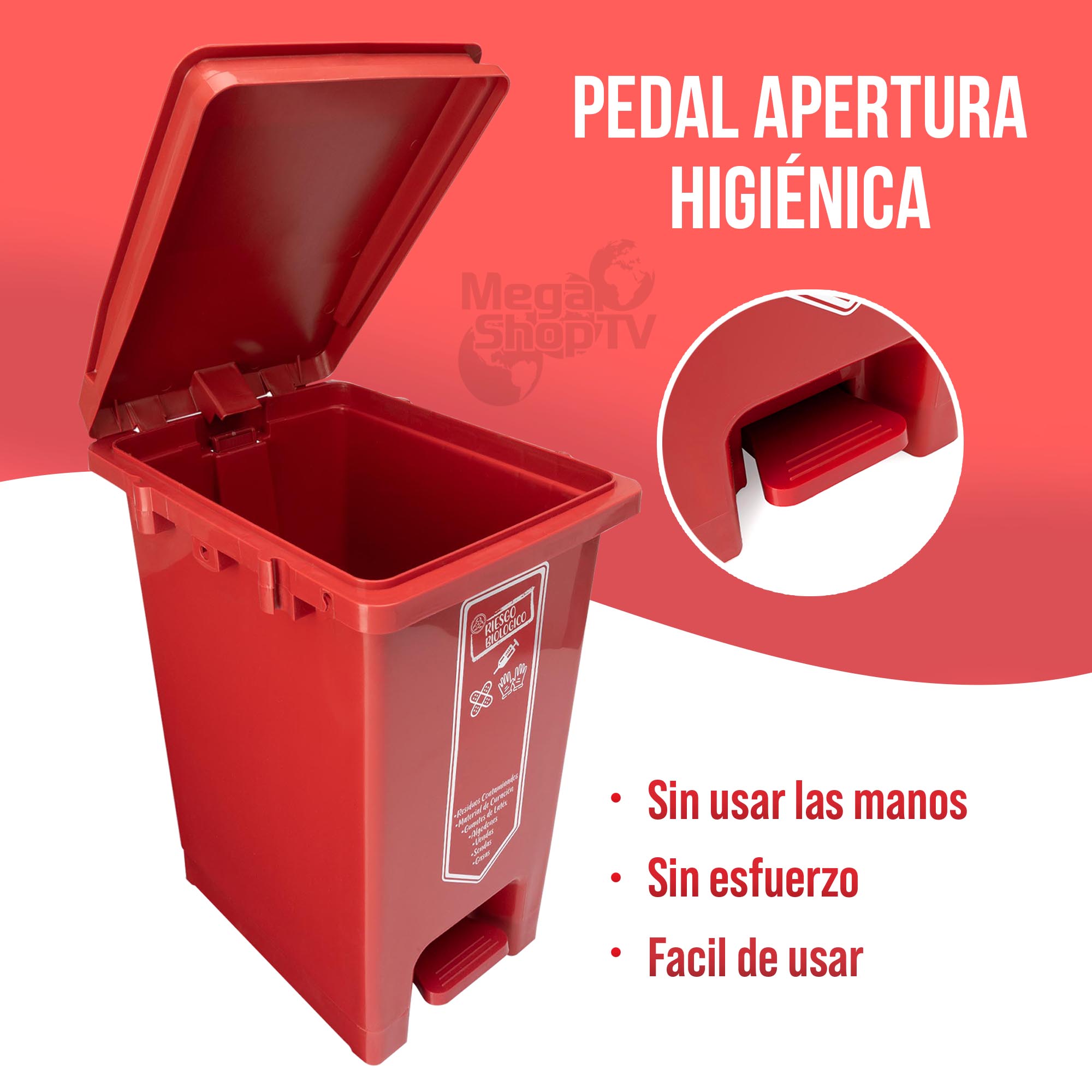 Caneca de reciclaje 20L con autoenganche plástica roja pedal - Olímpica