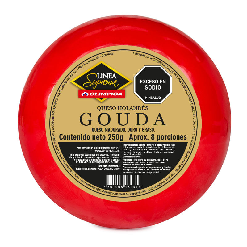 QUESO HOLANDES GOUDA LINEA SUPREMA TORTA 250 g - Olímpica