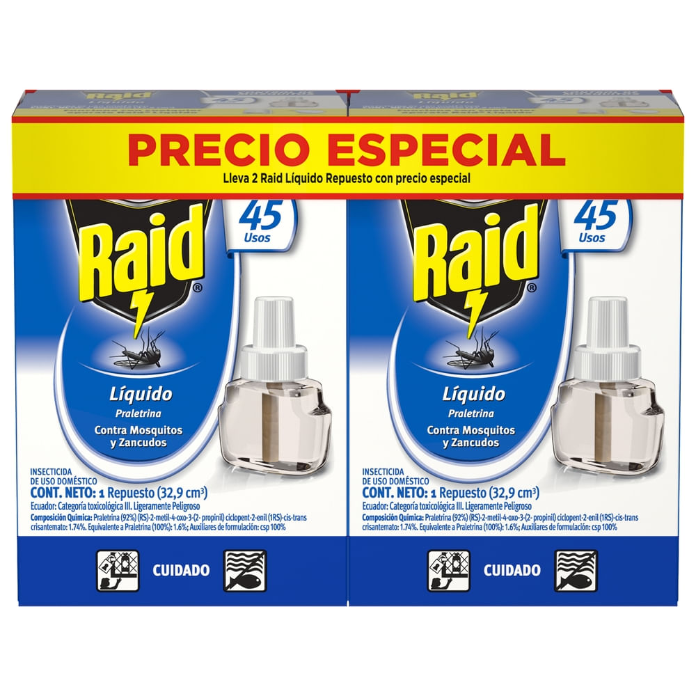 Insecticida Raid Repelente Líquido para Moscas y Mosquitos 2 repuestos ...