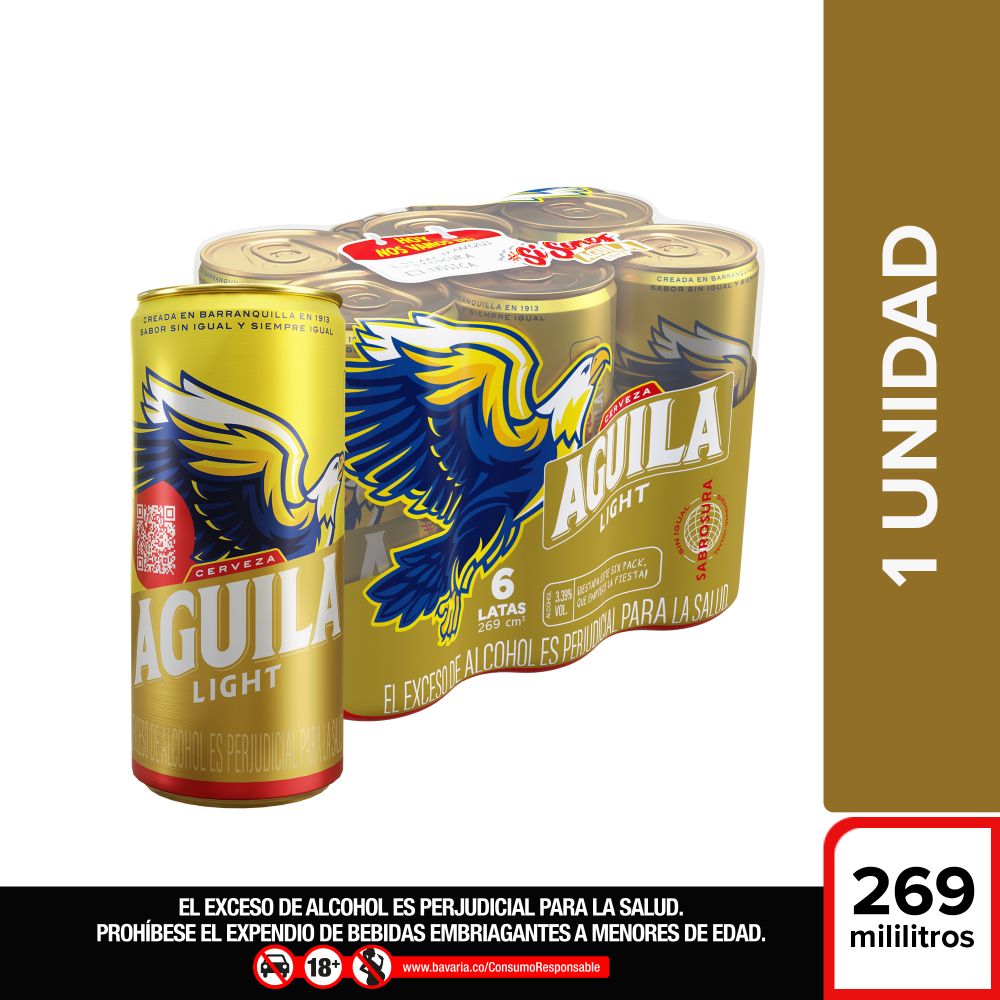 Cerveza Águila Light 269 ml x6 Latas en Descuento - Olímpica