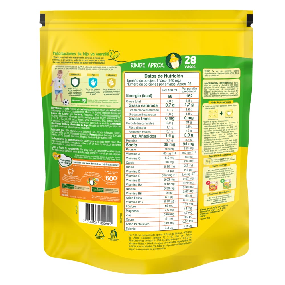 ALIM LACT KLIM 3+ BSA 1000 g - Olímpica