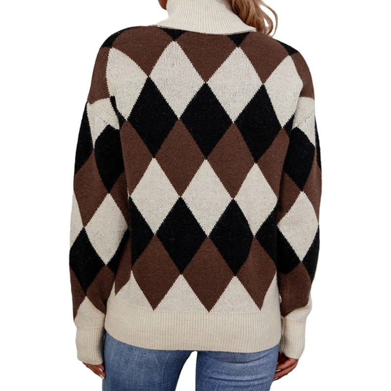 Sweater Rombos Cafe Y Negro - Olímpica