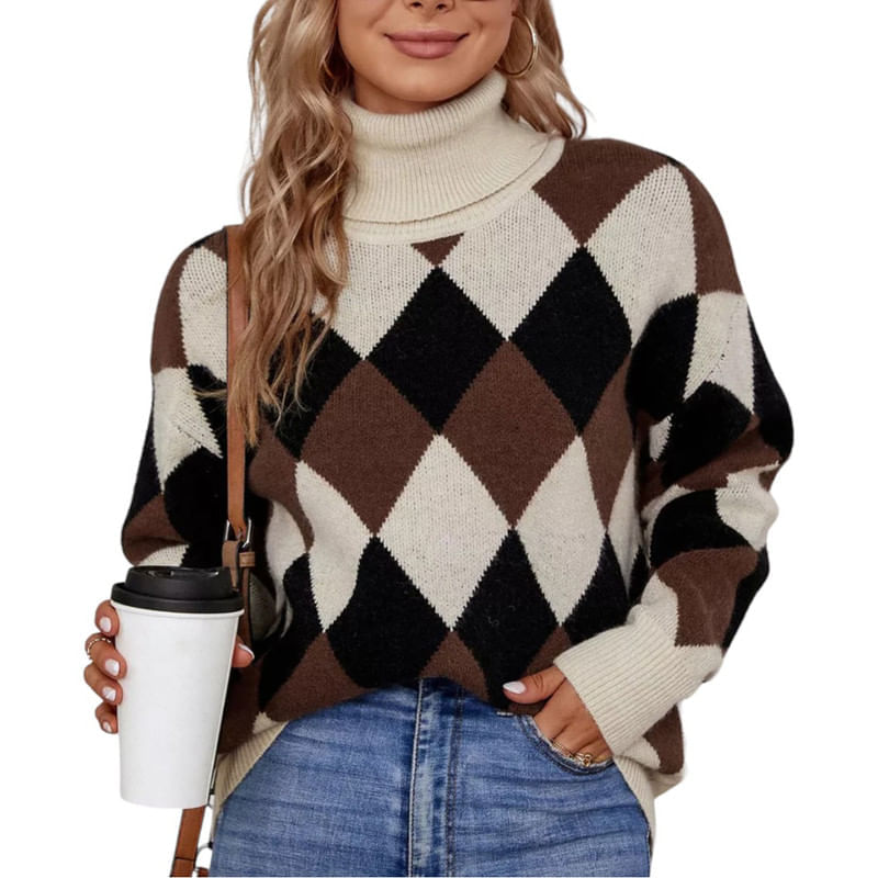 Sweater Rombos Cafe Y Negro - Olímpica