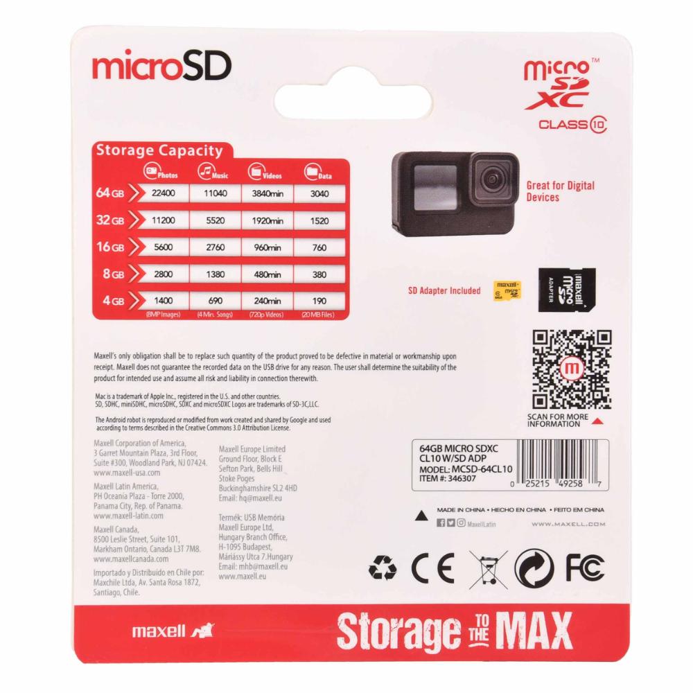 MEM MAXELL 64GB MICRO SDXC CL10 ADAPT SD - Olímpica