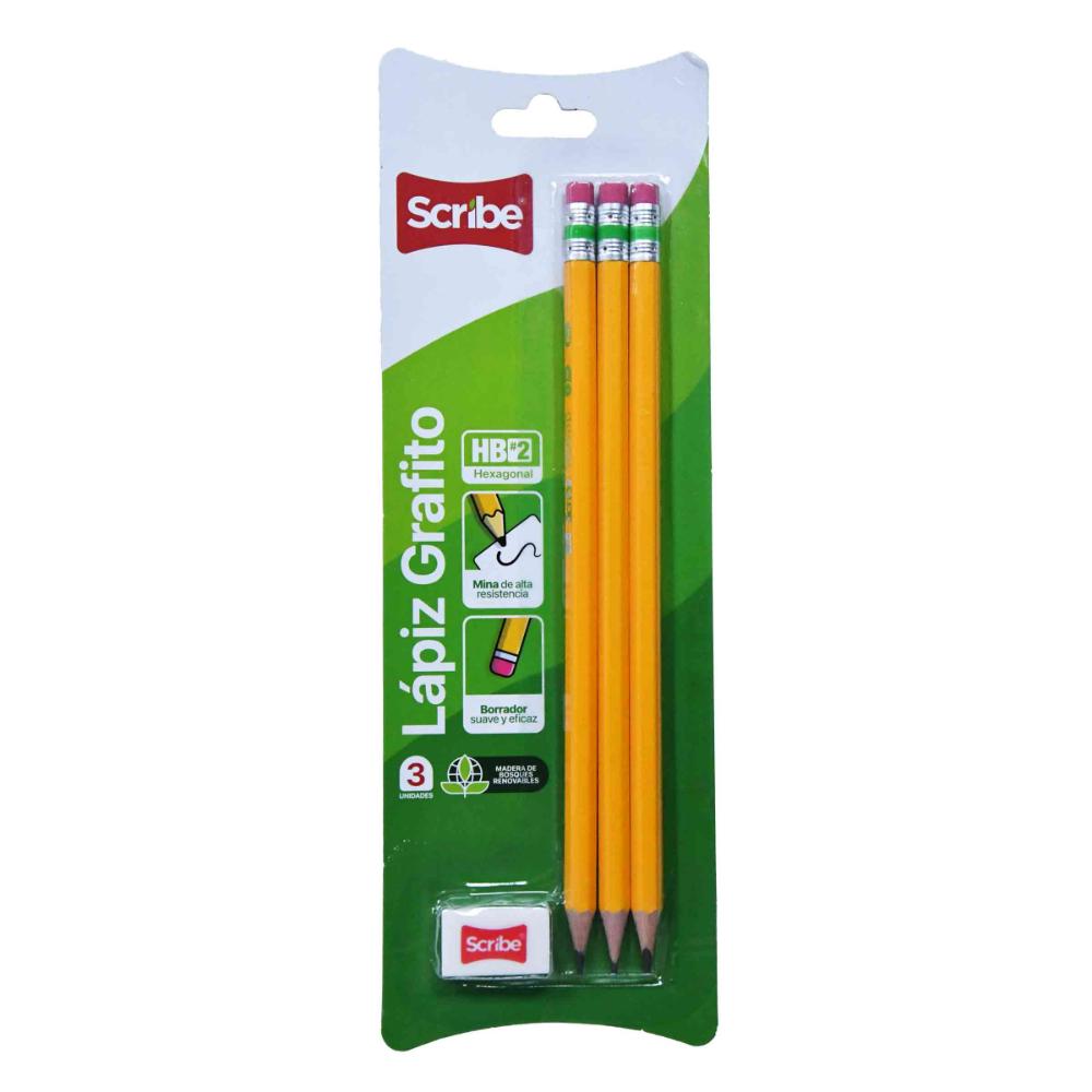 LAPIZ SCRIBE GRAFITO HB2 X 3 UNDS - Olímpica