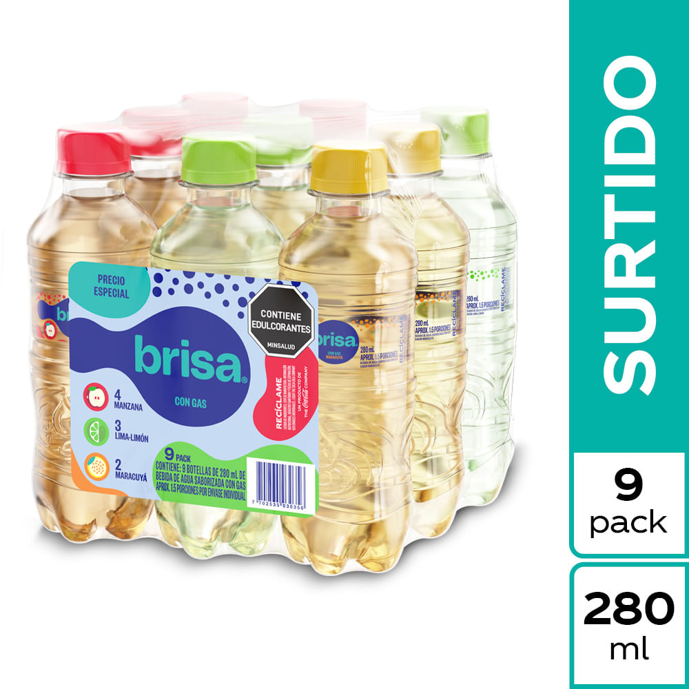 AGUA BRISA SABORIZADA SURTIDA 280ML X9 - Olímpica