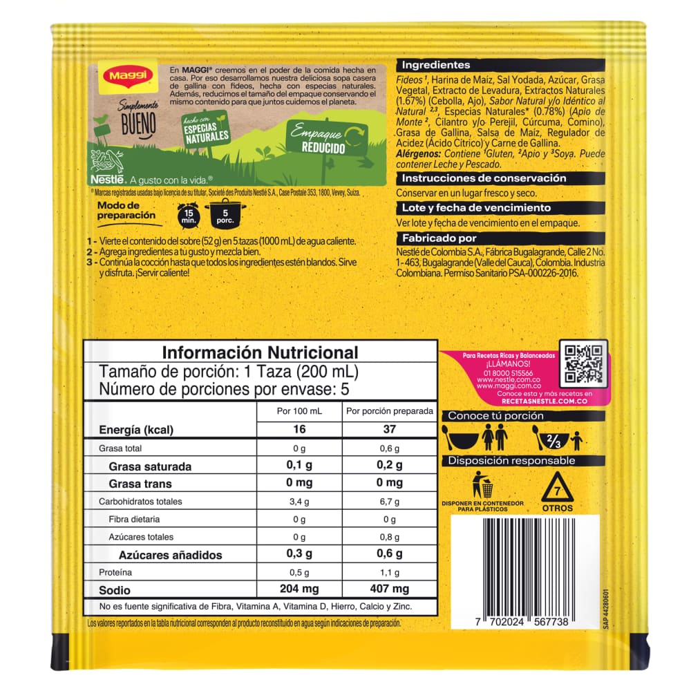 Sopa MAGGI Gallina con Fideos x 52g - Olímpica