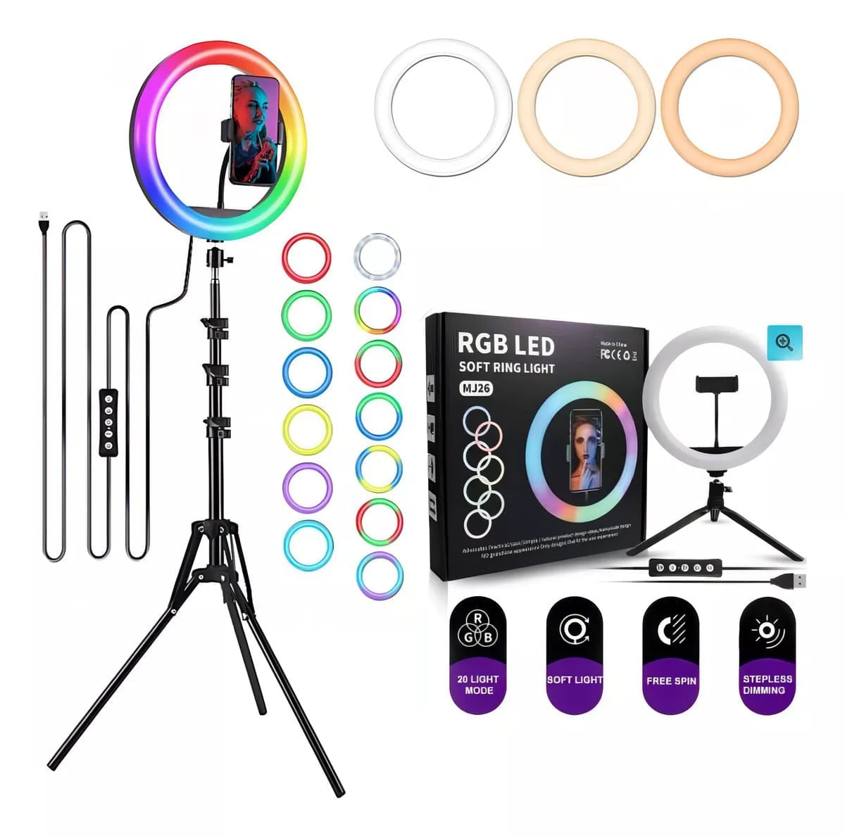 Aro Luz Rgb 26 Cm Led Con Trípode Profesional - Olímpica