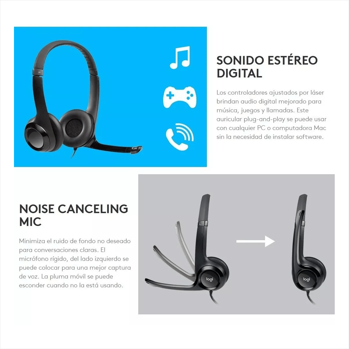 Audífonos Diadema Con Micrófono Logitech USB Headset H390 Negra - Olímpica