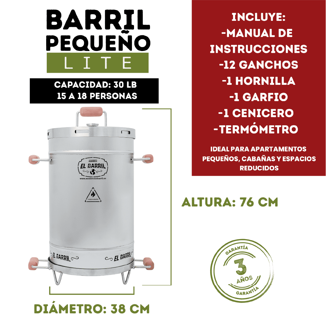 Barril Asador LÍNEA LITE Acero Inox. 430 Pequeño 30 Lbs (15 - 18 ...
