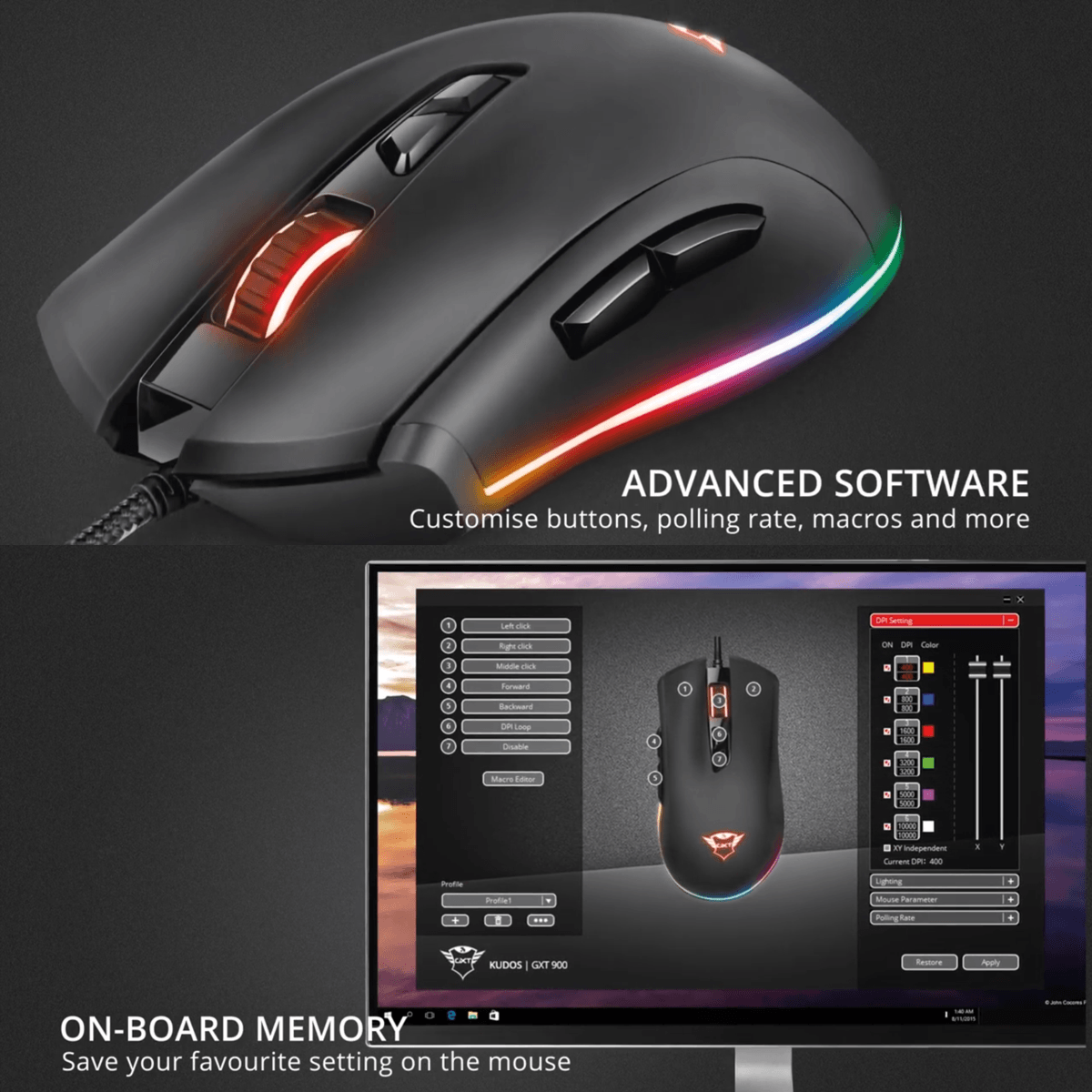 Mouse Gamer Trust GXT 900 Qudos RGB, Programable / 7 Botones Kudos ...