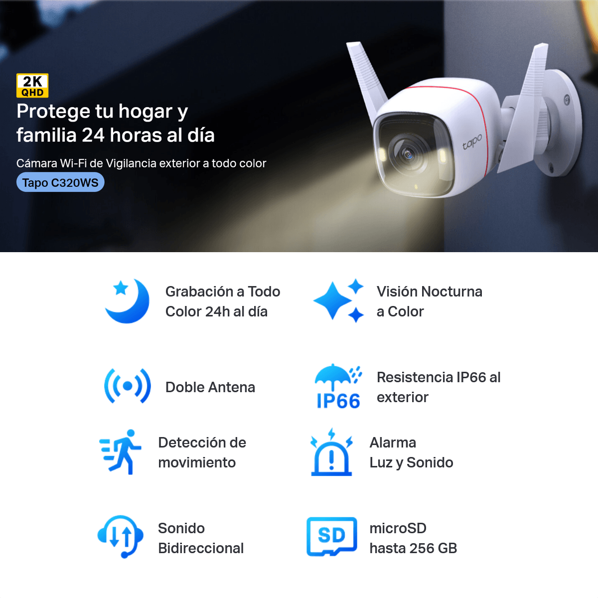 Cámara Ip Wifi Exterior 2k Color Tp-link Tapo C320ws + 128gb - Olímpica