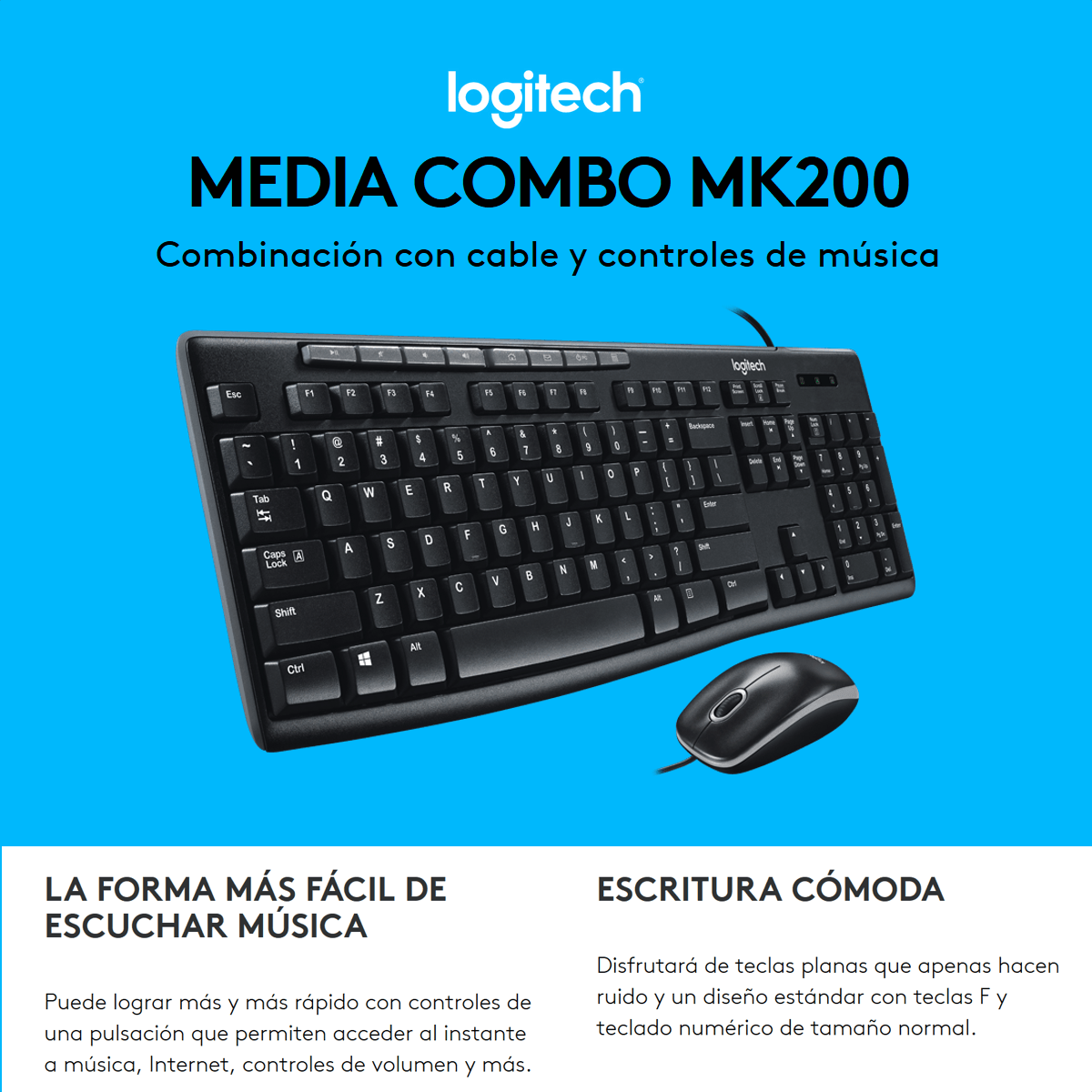 Combo Usb Teclado Multimedia Y Mouse Logitech Mk200 Media - Olímpica