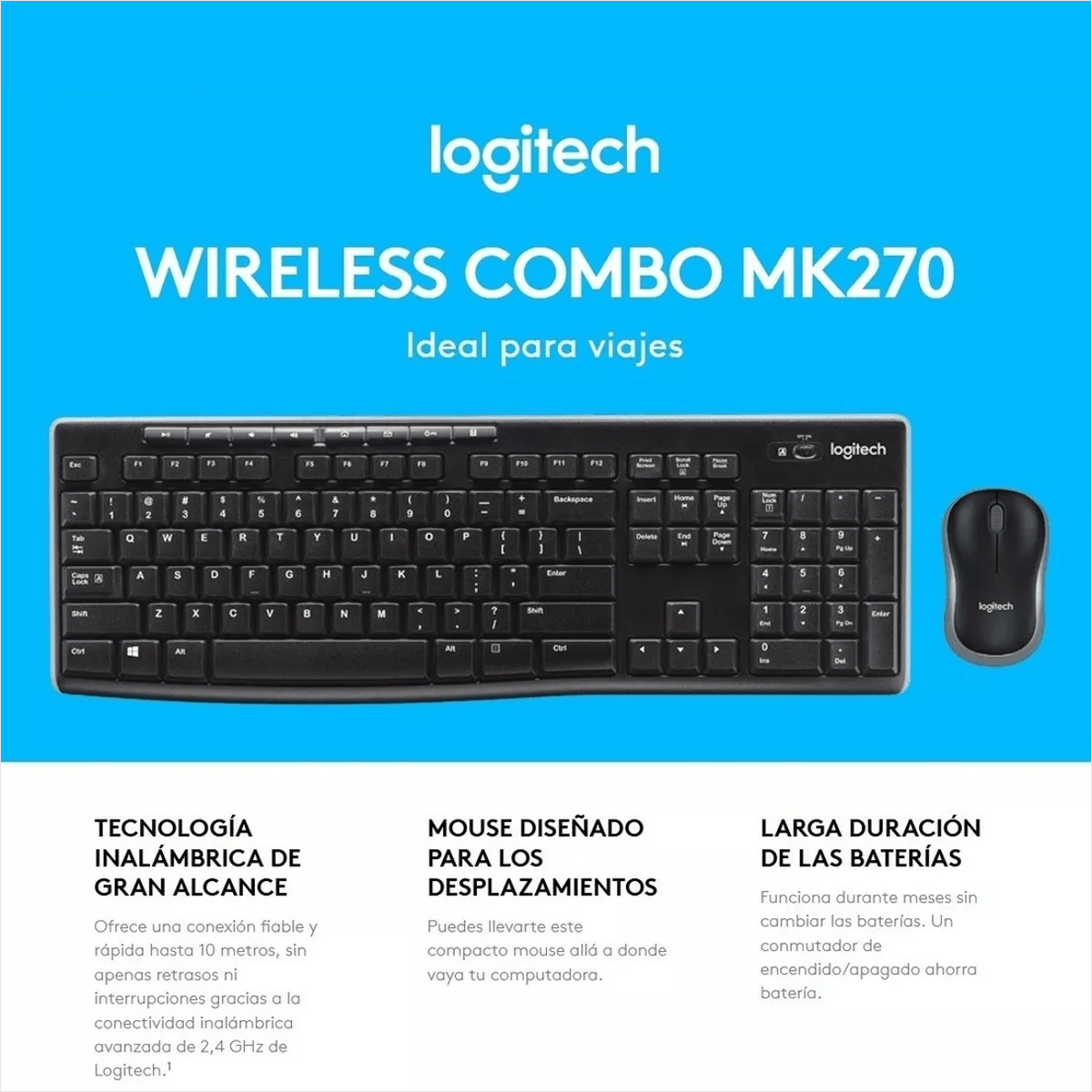 Combo Inalámbrico Teclado Multimedia y Mouse Logitech MK270 - Olímpica