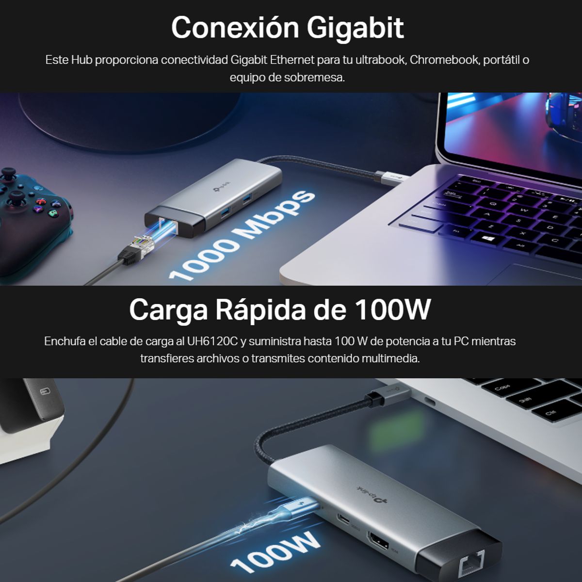 Hub USB-V 6 en 1 Tp-link UH6120C, Hdmi 4k, Rj45 Giga, PD 100W - Olímpica
