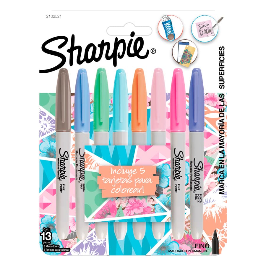 SHARPIE FINE PASTEL X8 + TARJETAS PARA COLOREAR - Olímpica